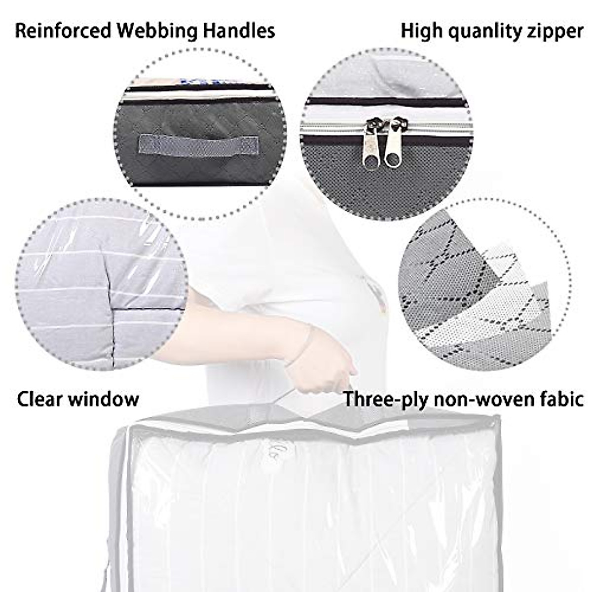 Vieshful 8 Pack Underbed Storage Bags 75L Foldable Clothes Bag Large Capacity Storage Containers with Clear Window Reinforced Handles Zippered Organizer Non-Woven for Comforters Blankets Bedding Stora