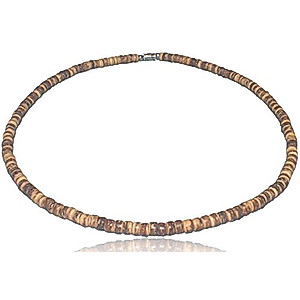 Native Treasure 18" Mens and Womens Tropical Summer Beach Surfer Necklace From the Philippines, Mixed Brown Coconut Beads