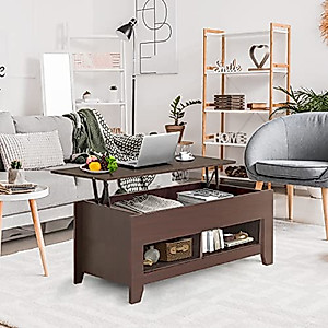 Lifetime Home Upgraded Lift Top Coffee Table with Hidden Compartment and Storage Shelf - Living Room Dining Table with Rising Tabletop Lifttop Desk for Apartment, Home, Condo - Espresso