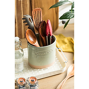 YHOSSEUN Large Utensil Holder for Kitchen Countertop Porcelain Utensil Crock Framhouse Decor Utensil Caddy Tableware Organizer, Yellow