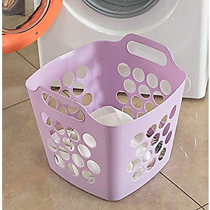 Flexible Plastic Carry Laundry Basket Holder Square Storage Hamper with Side Handles (Purple)