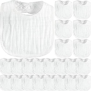 20 Pack Muslin Bibs Adjustable Baby Bibs White Drool Bibs 6 Absorbent Layers Newborn Bibs Baby Bandana Bibs for Baby Girl Boy Feeding, Drooling and Teething, Machine Washable