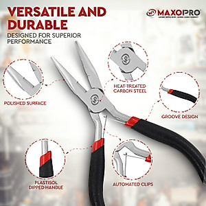 Premium Needle Nose Pliers Set – 5Pcs Anti-slip Comfort Grip Small Pliers Set - Round Nose, Toothless Needle Nose, Flat Nose, Diagonal & Toothed Needle Nose Pliers for Jewelry Making - By MaxoPro