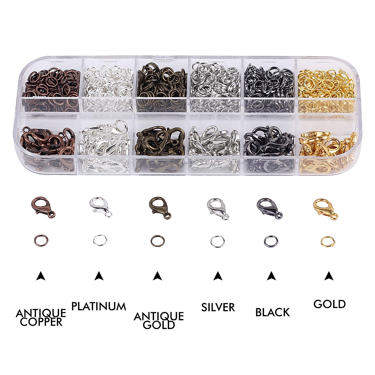CROFOYO 6 Colors 930 pcs Jewelry Findings Kit Nickel-Free with 12mm Lobster Clasps and 5mm Open Jump Rings for DIY Craft Necklace Bracelet Jewelry Making