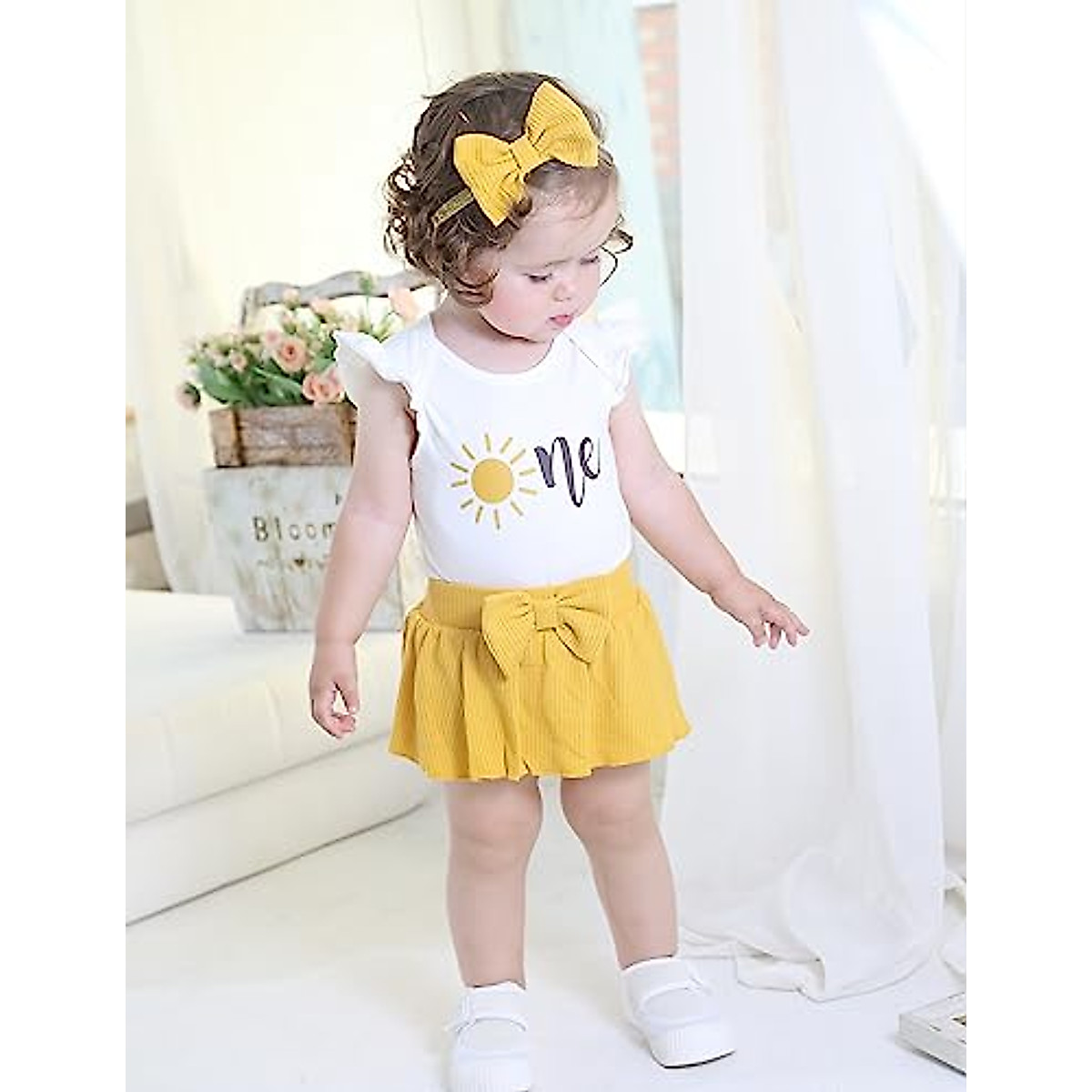 Aslaylme Baby Girl 1st Birthday Outfit First Birthday Clothes One Year Old Birthday Sun Skirt Set (Sun,12-18 Months)