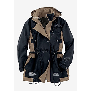 Woman Within Women's Plus Size Colorblocked Taslon Anorak - 1X, Black Bark