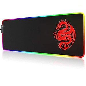 RGB Mouse Pad,Gaming Mouse Pad - 15 Light Modes Extended Computer Keyboard Mousepad,Dragon Mouse Pad,High-Performance LED Mouse Pad Optimized for Gamer 800×300mm/31.5 X 12in (Red)