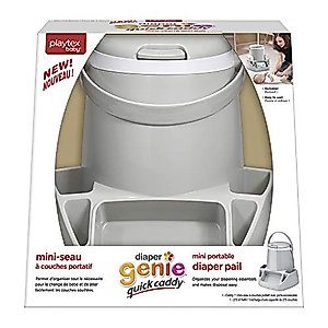 Playtex Diaper Genie Quick Caddy, Mini Portable Diaper Pail with Improved Lid Closure, Includes 270 Count Refill Cartridge(Pack of 1)