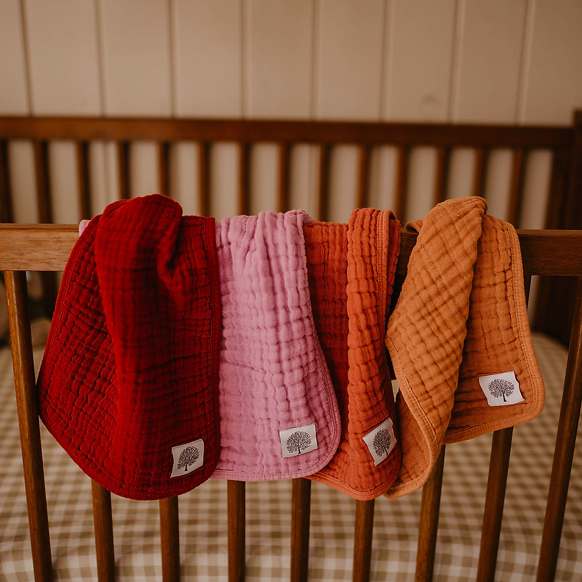 Parker Baby Muslin Burp Cloths | 100% Cotton Burping Clothes, Newborn Essential | Must-Have Baby Registry, Modern and Trendy Colors | 20"x11" Large Baby Burp Cloths, 4-Pack Rose