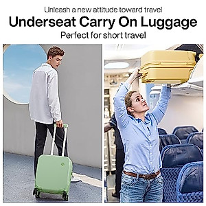 14 Inch Underseat Luggage Carry on Suitcase Free Boarding Personal Item, Mixi Spinner Wheels Hardshell Lightweight PC Suitcases for Short Travel, Avocado Green