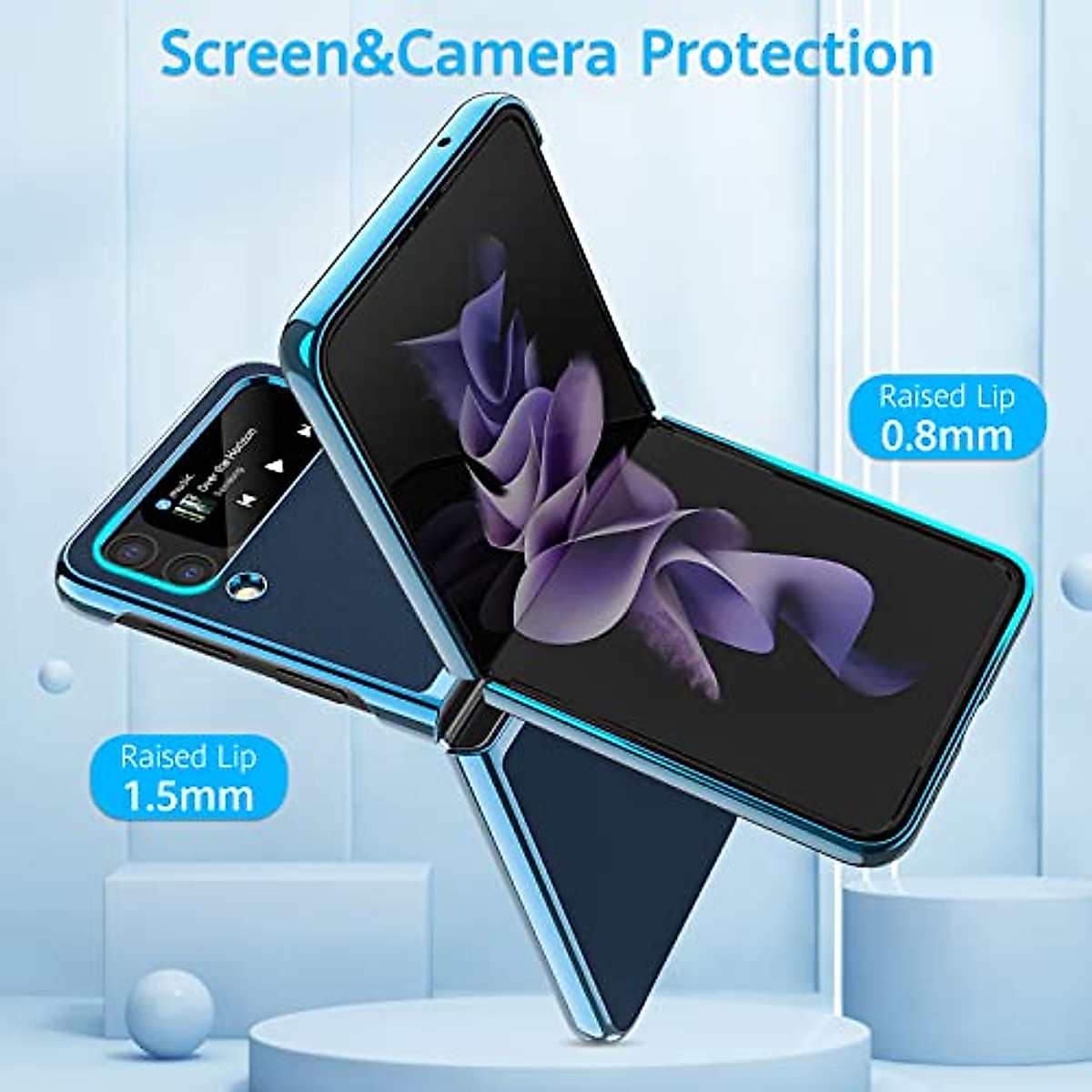 MATEPROX Slim Case for Samsung Galaxy Z Flip 3 5G, Lightweight with Non-Slip Leather Back & Electroplated Frame - Light Blue