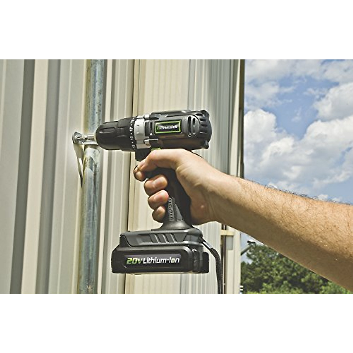 Genesis GLCD2038A 20V Lithium-ion Battery-Powered Cordless Variable Speed Drill Driver with 3/8" Chuck, Built-In LED Work Light, 20V Battery, Charger and Double-Ended Screwdriver Bit, Grey/Black/Green