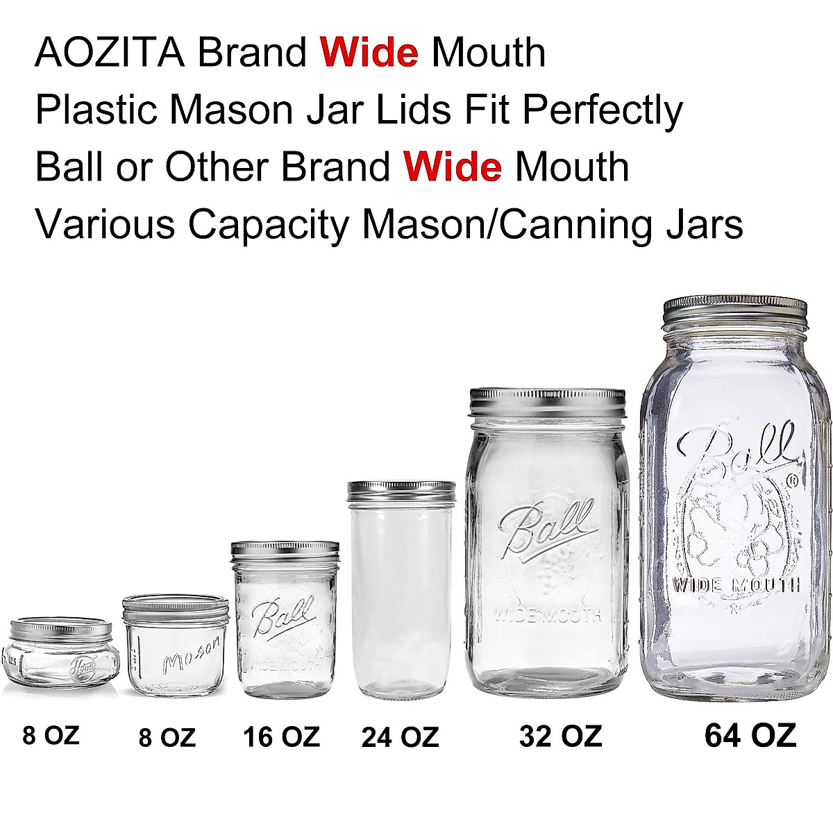 WIDE Mouth Mason Jar Lids [8 Pack] for Ball, Kerr and More - Colored Plastic Storage Caps for Mason/Canning Jars - Leak-Proof