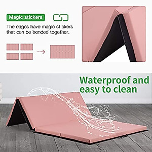 Thick Gymnastics Exercise Mat, 4'x6'x2"Extra Thick High Density Anti-Tear Folding Tumbling Mats Gymnastics for Home, Gym Mat for MMA, Stretching Yoga Cheerleading Martial Arts (Pink)