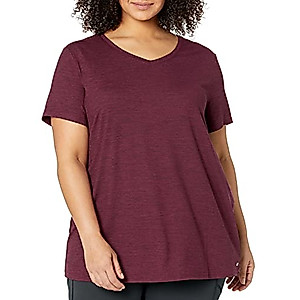 Amazon Essentials Women's Tech Stretch Short-Sleeve V-Neck T-Shirt (Available in Plus Size), Pack of 2, Black/Burgundy Space Dye, X-Large