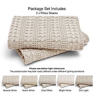 PHF 100% Cotton Waffle Pillow Shams King Size, 2 Pack 20" x 36" Soft Skin-Friendly Pillowcases, No Filling, Aesthetic Woven and Breathable Waffle Weave Pillow Case Covers for Bed, Oatmeal