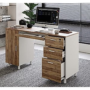 Modern Design By Crafts & comfort Venice Computer Desk - Office Desk with 3 Drawers & CPU Storage Cabinet - Laptop Workstation with Keyboard Tray & Cable Hole - Home & Office Supplies -Cass/White