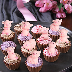 8pcs Miniature Pig Figurines, Pig Cake Topper Cupcake topper, Mini Pig Cerdo Characters Toy, Pig Cake Decorations for Kids Birthday Baby Shower Pig Theme Party Supplies