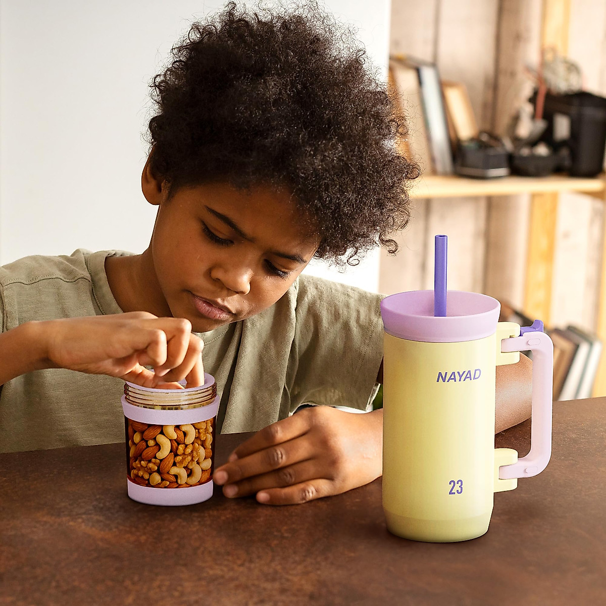 NAYAD22 oz Kids Tumbler with Handle and Straw & 10oz Snack Container - Insulated Kids Water Bottle with Foldable Handle, Dual Lids(Leakproof Flip +Silicone Straw Lid) for Travel, Gym& Daily Use