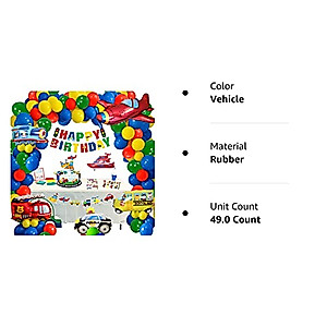 Transportation Party Decorations for Boys, 49PCS Construction Happy Birthday Supplies Vehicle Traffic Theme Baby Shower Red Green Blue Garland Kit for 2nd 1st with Car Plane Train Police Balloon Banner