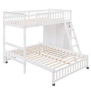 Harper & Bright Designs Twin Over Full Bunk Beds with Six Drawers and Flexible Shelves,Wooden Bunk Beds with Storage and Removable Bottom Bed for Kids Girls Boys,No Box Spring Needed (White)