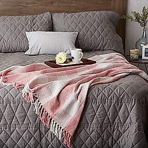 DII Buffalo Check Collection Rustic Farmhouse Throw Blanket with Tassles, 50x60, Pink/White