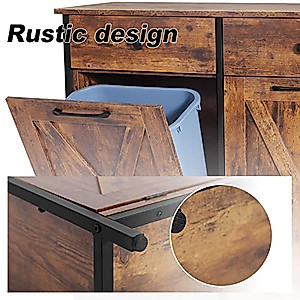 UEV Double Barn Door Style Trash Cabinet, Double Tilt Out Trash Cabinet with Solid Hideaway Drawer,Rustic Kitchen Trash Cabinet,Free Standing Wooden Kitchen Recycling Cabinet Trash Can Holder