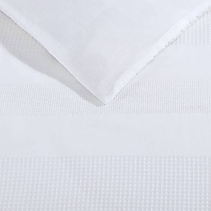 Vera Wang - King Duvet Cover Set, Luxury Cotton Bedding with Matching Shams, All Season Home Decor (Waffle Stripe White, King)