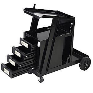 Rolling Welding Cart with 4 Drawers,MIG TIG ARC Plasma Cutter Machine Heavy Duty Welding Welder Cart with Tank Storage & 2 Cable Hooks & Safety Chain,100 Lbs Capacity