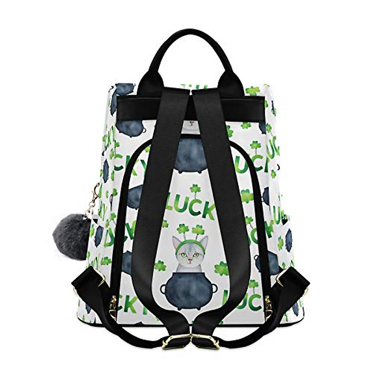 ALAZA Cute Cat Kitten Shamrocks Leaf St Patrick Backpack Purse for Women Anti Theft Fashion Back Pack Shoulder Bag