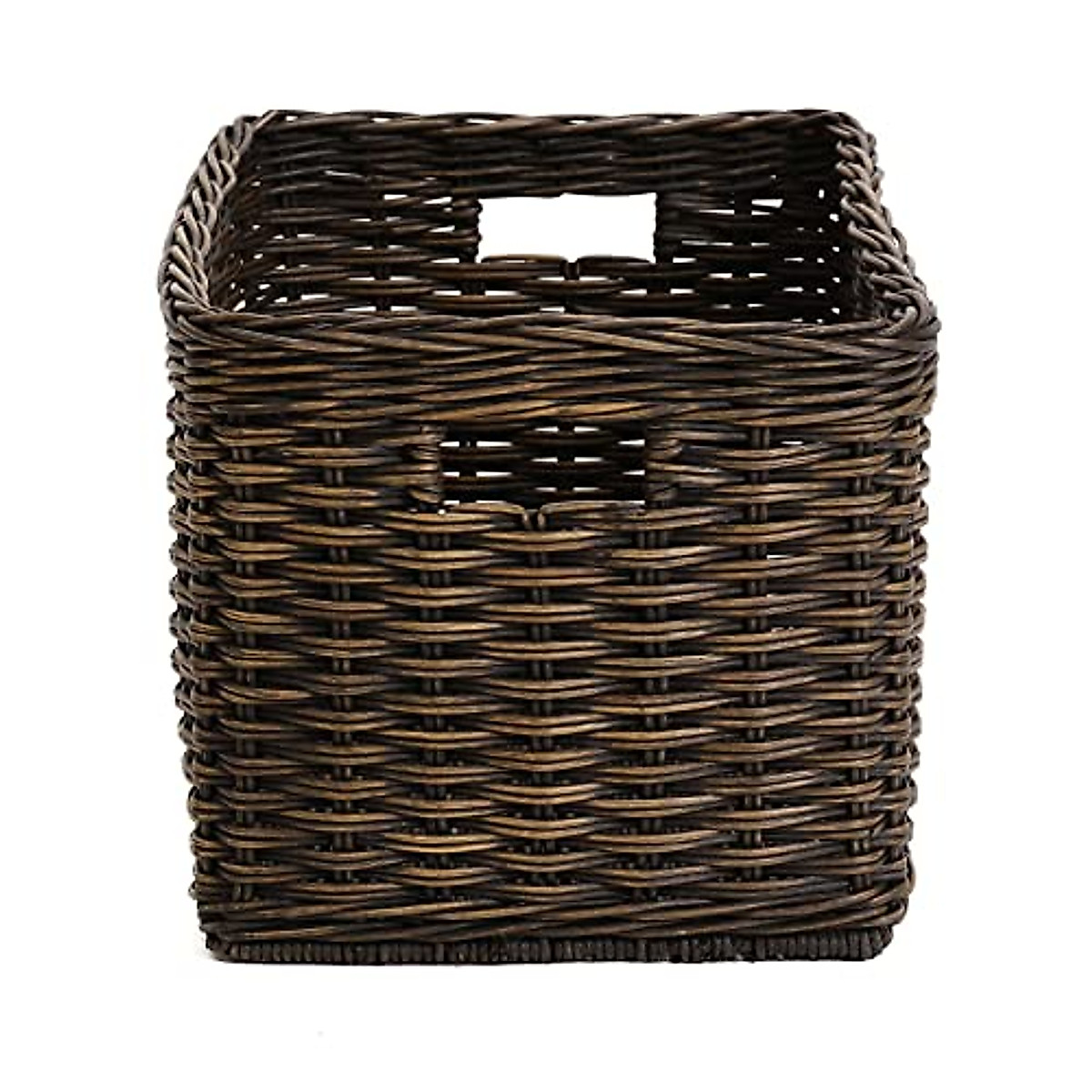 The Basket Lady Tall Rectangular Wicker Storage Basket, Large, 22.5 in L x 16 in W x 12.5 in H, Antique Walnut Brown