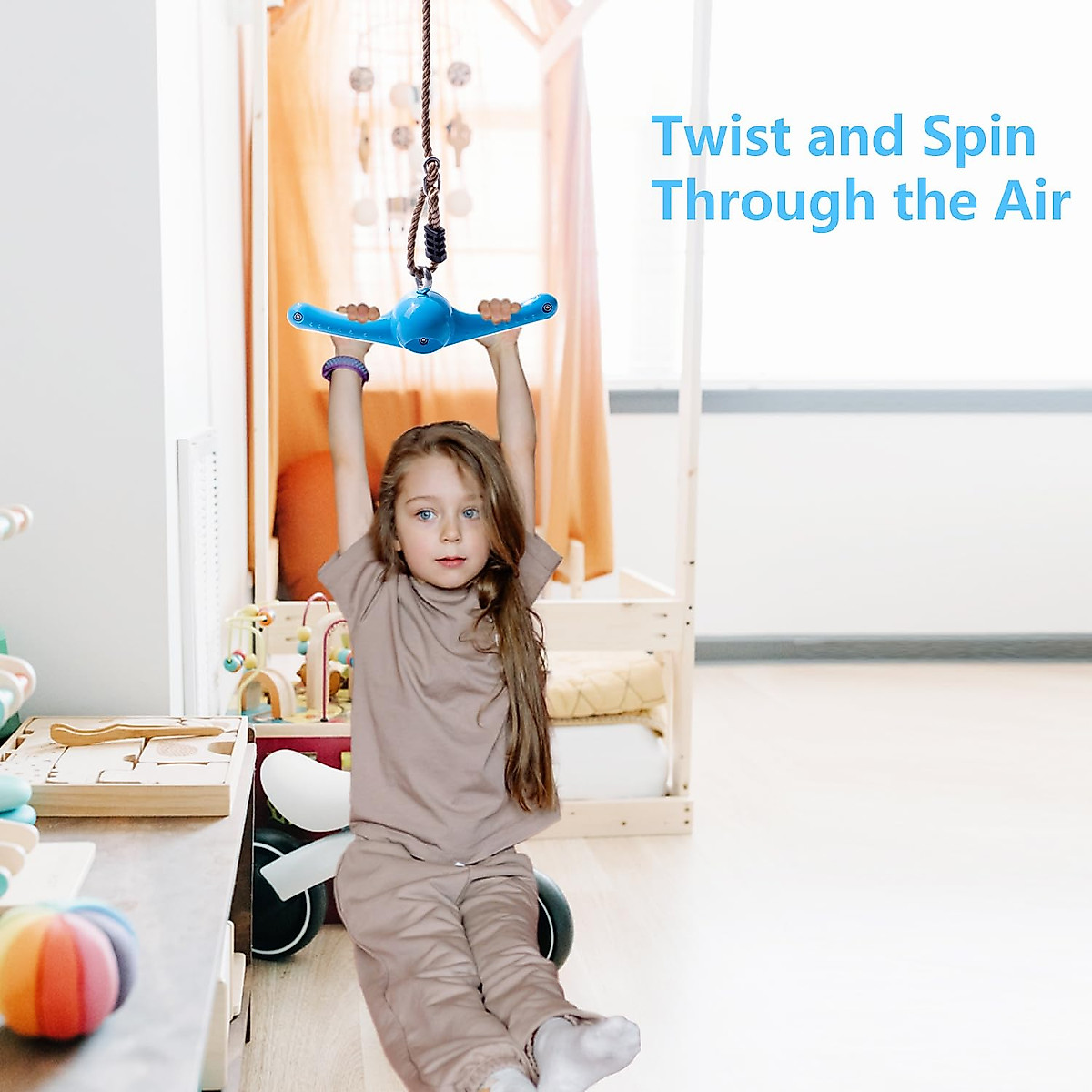 OMNISAFE Ninja-Twister Swing Spins Set, 360° Handle Twist-Kid Ninja Hang Toys, Adjustable Slackline Attachments, Playground Doorway Outdoor Backyard Toddler Swing, Exercise Coordination & Strength