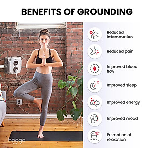 Grounding Yoga Mat,Exercise Fitness Pad, 71x24 Inch Earth Connected Conductive Carbon Mat with15 Foot Cord May Help Lower Inflammation, Reduce Stress, Improve Balance, Flexibility, Included Carrying