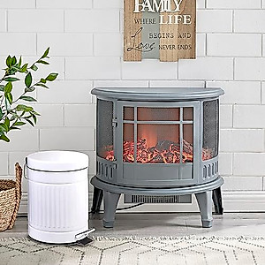 OCTMUSTARD 5 L Round Step Pet Trash with Lid,Mini Metal Pedal Bin,Small Garbage Can Wastebasket for Home,Car or Office，White