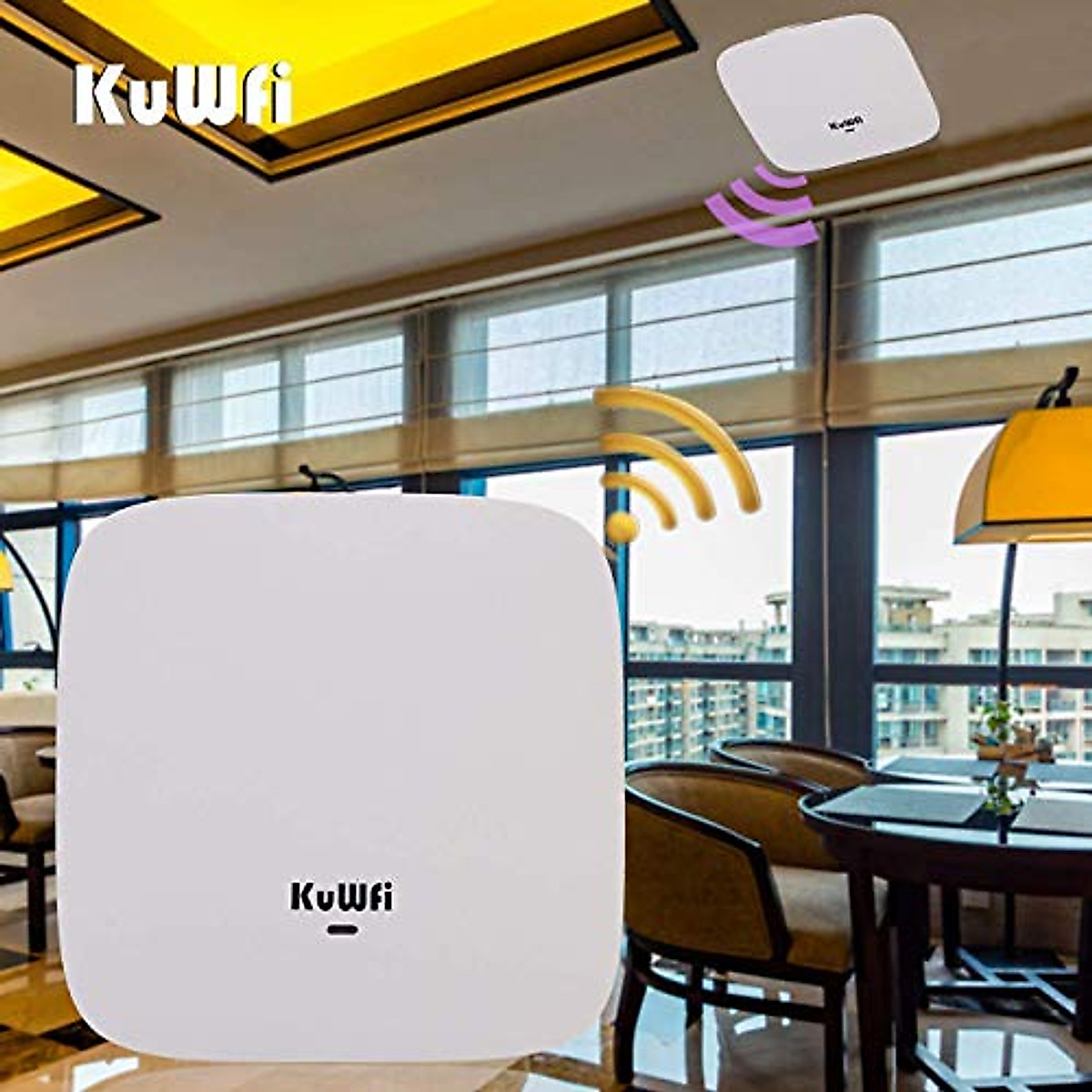 KuWFi Ceiling Mounted Wireless Access Point with Ethernet Port, Dual Band Wi-Fi AP Router with 48V POE Support Wall Mount for Wireless Coverage