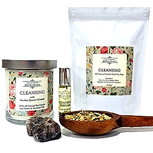 Cleansing Pure & Natural Ritual Kit 100% Natural & Non-Toxic for Purification, Bad Energy & Spiritual Cleansing with 1 Candle,a Roll-On Perfume & 3 Herbal Tea Bath Bags Pagan Hoodoo Conjure Wiccan