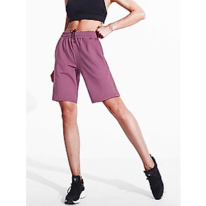 NELEUS Women's 10 inch Running Shorts Workout Athletic Short for Yoga with Pocket,Pink/Blackish Green,2 Pack,US 2XL,EU 3XL