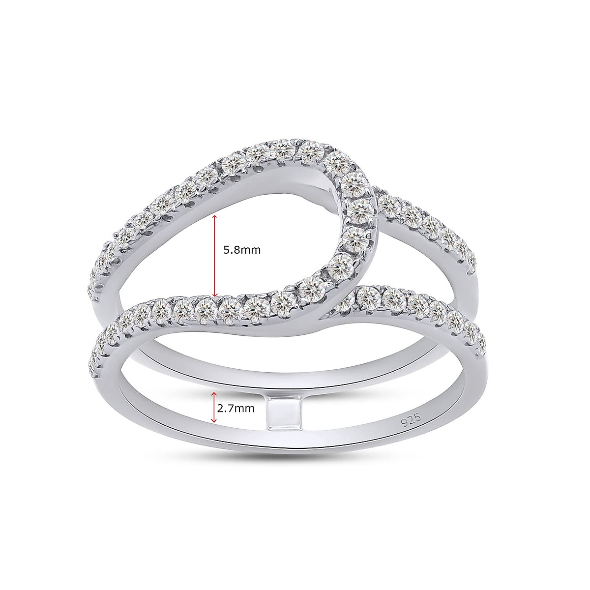 SAVEARTH DIAMONDS 0.30 Carat Round Cut Lab Created Moissanite Diamond Bypass Curve Enhancer Guard Ring For Women In 14K White Gold Over Sterling Silver (D Color,VVS1 Clarity 0.30 Cttw)-7.5