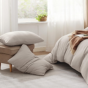 Bedsure Olive Green King Prewashed Microfiber Duvet Cover Set + Tannish Linen 100% Jersey Knit Cotton Duvet Cover Set, Zipper Closure, King Size