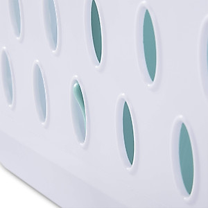Sterilite 12138004 Laundry Basket 2.2 Bushel White Aqua Chrome Handles/Divider (Pack of 4)