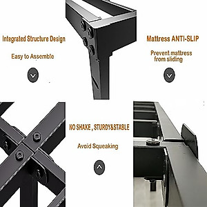 LIJQCI California King Size Bed Frame 16" High Heavy Duty Steel Slat Metal Platform Noise Free Anti-Slip Support 16 Inch Under-Bed Maximum Storage Mattress Foundation