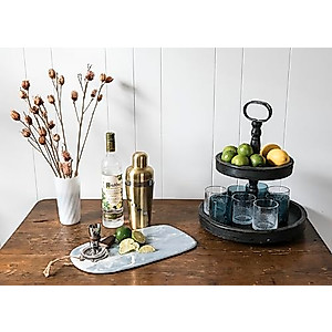 Creative Co-op EC0112 Distressed Wood 2-Tier Tray with Metal Handle, Black