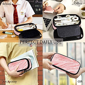 Yekiua Pink Marble Pencil Case Abstract Alcohol Liquid Ink Wave Big Capacity Pencil Pouch Office College Makeup Bag