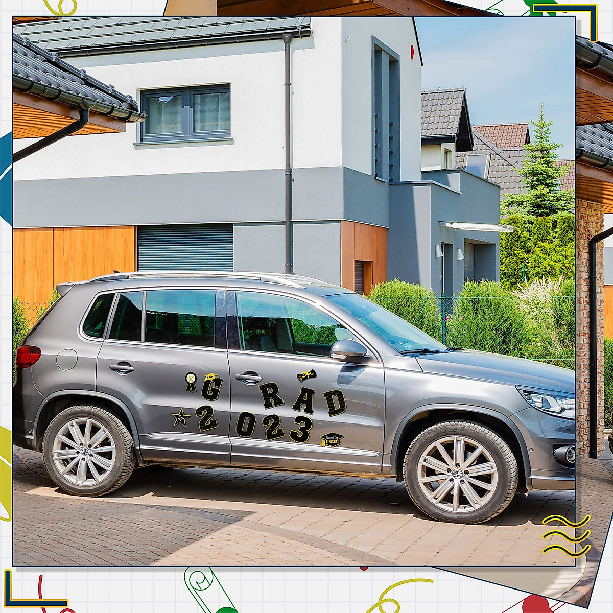 Graduation Car Magnets 12 Pcs 2023 Congrats Grad Garage Door Magnets Decoration Black and Gold 2023 Graduation Car Blackboard Magnets for Graduation Party Decoration Supplies