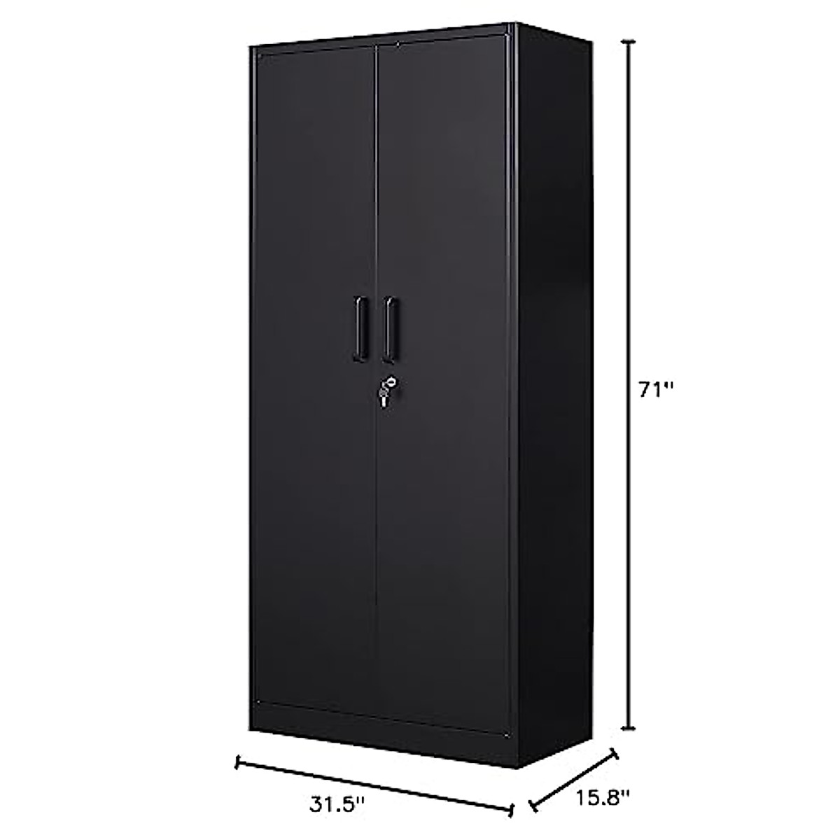 SISESOL Metal Storage Cabinet with 2 Doors and 6 Shelves,Black Metal Cabinet with Lock,71" Lockable Garage Storage Cabinet,Locking Storage Cabinet,Steel Cabinet for Home,Office,Garage,Shop,School