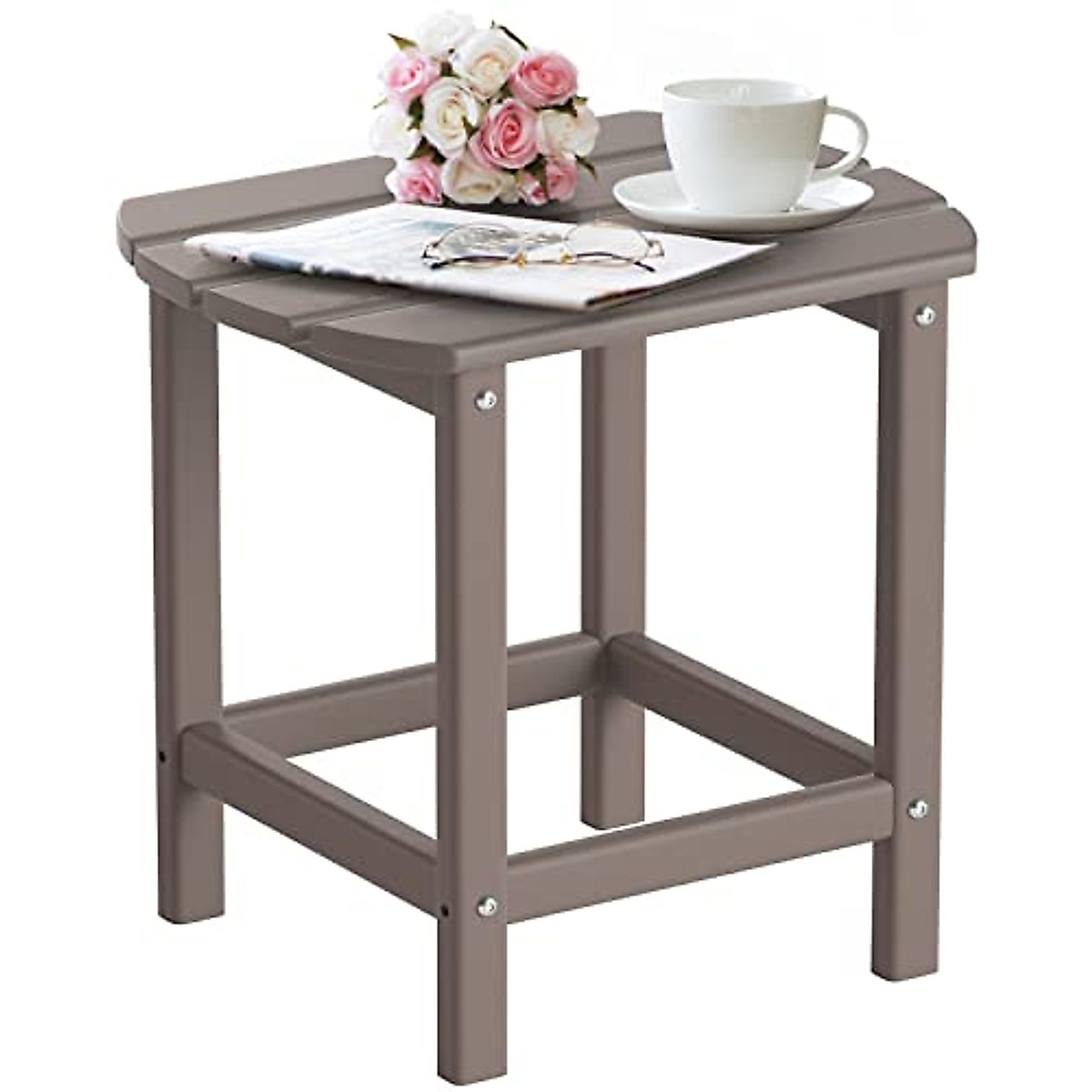 DAILYLIFE Side Table, Plastic Outdoor Adirondack End Table, Patio Coffee Table, Weather Resistant, Pool Composite Outdoor Tables for Patio Deck Garden, Backyard & Lawn Furniture