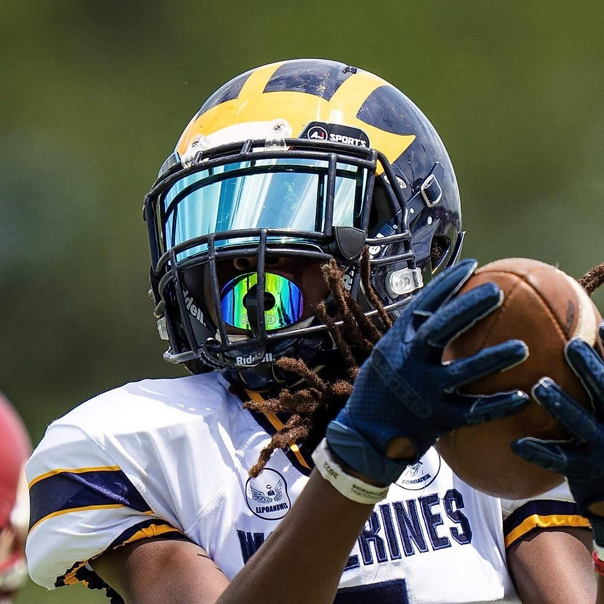 Battle Sports Iridescent Oxygen Football Mouthguard - Football Mouth Guard with Strap, Superior Airflow and Better Performance, Maximum Breathability, Works with Braces - Chrome Blue/Purple