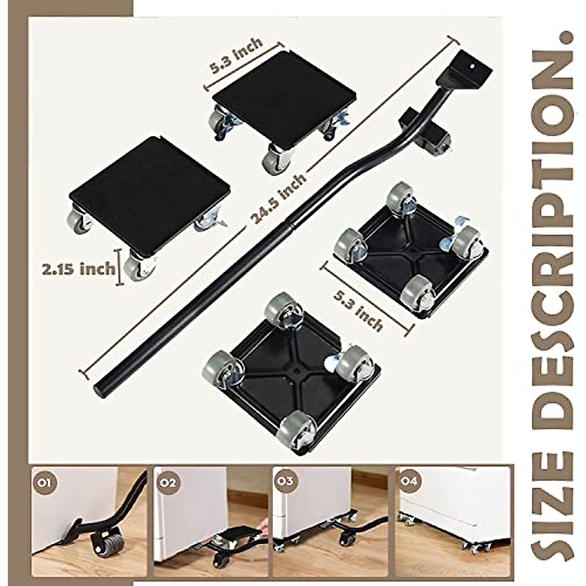 Furniture Sliders Dolly Movers, Furniture Moving Tools, Heavy Duty Furniture Lifter Kit, Safe Transport Tool Include 4 Universal Wheel Sliders and Crowbar, for Various Furniture