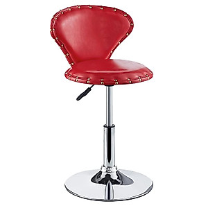 PU Office Computer Chair Desk Chair Round Stool with Backrest Swivel Hydraulic Gas Lift Height Adjustable for Home Bedrooms(Color:Red)