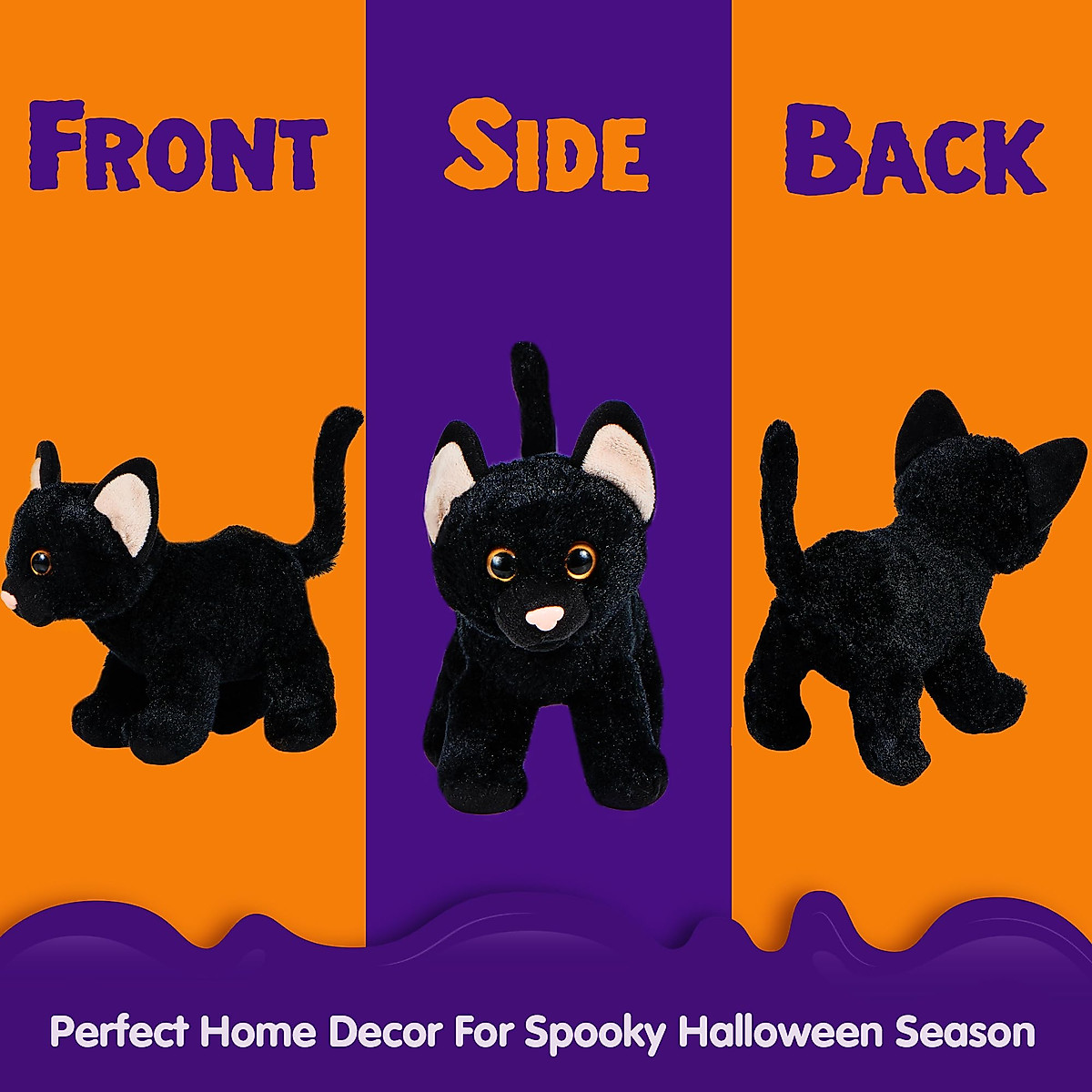 JOYIN 7.5 Inch Halloween Black Cat Plush Toy, Realistic Halloween Stuffed Animal, Cute Soft Pillow for Kids Girls Boys, Birthdays Halloween Party Favors Supplies Decoration Present